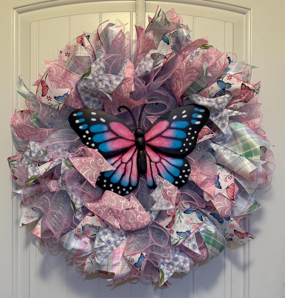 Pastel Butterfly Deco Mesh Wreath - Etsy