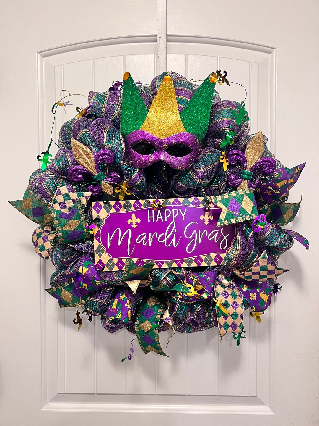 Happy Mardi Gras Mask Wreath - Etsy