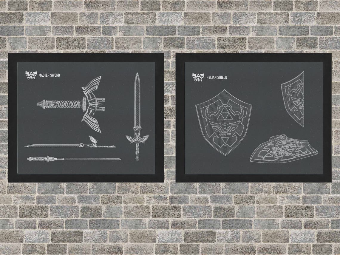 Zelda Schematic Poster Art - INSTANT Digital Download - Hylian Shield ...