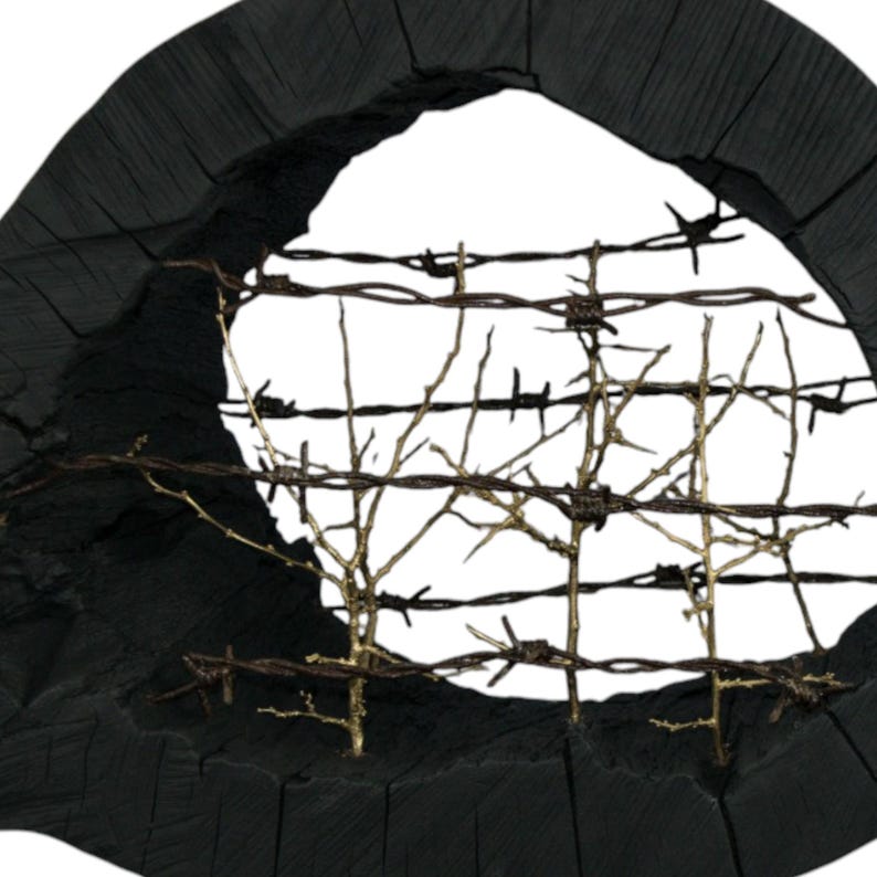 Burnt Wood Sculpture: Gilded Branches & Barbed Wire - Environmental Art ...