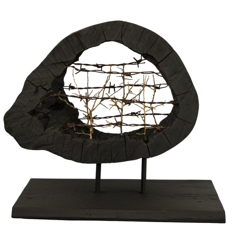 Burnt Wood Sculpture: Gilded Branches & Barbed Wire - Environmental Art ...