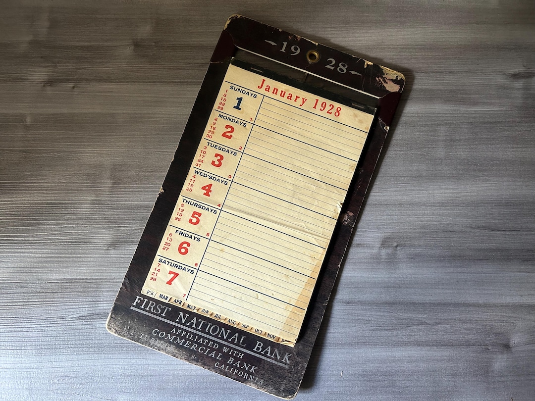 Antique Vintage 1928 Advertising Calendar/memo Pads,first National Bank ...