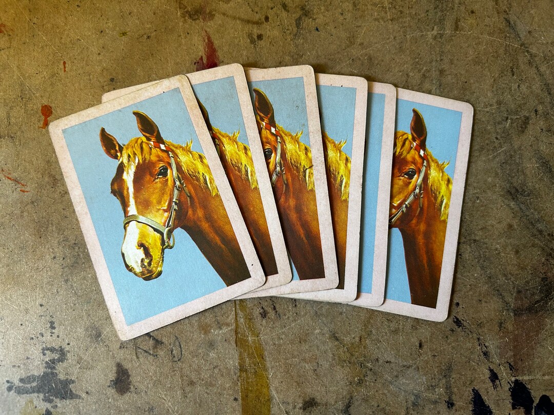 Vintage Playing Cards - Set of 6 - Vintage Horse Cards, Horse Playing ...