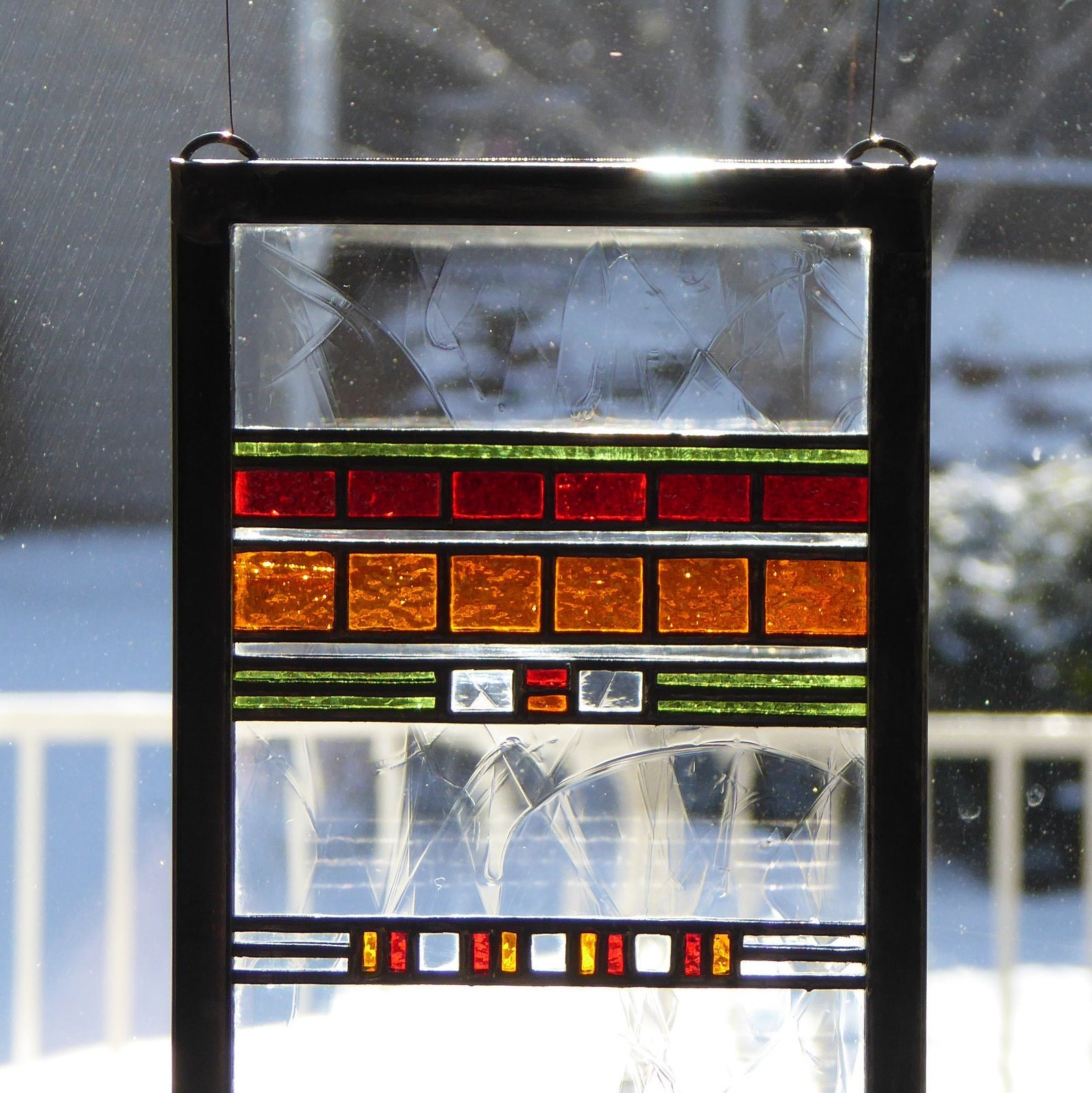 Stained Glass Suncatcher Panel in Clear Orange Red and | Etsy