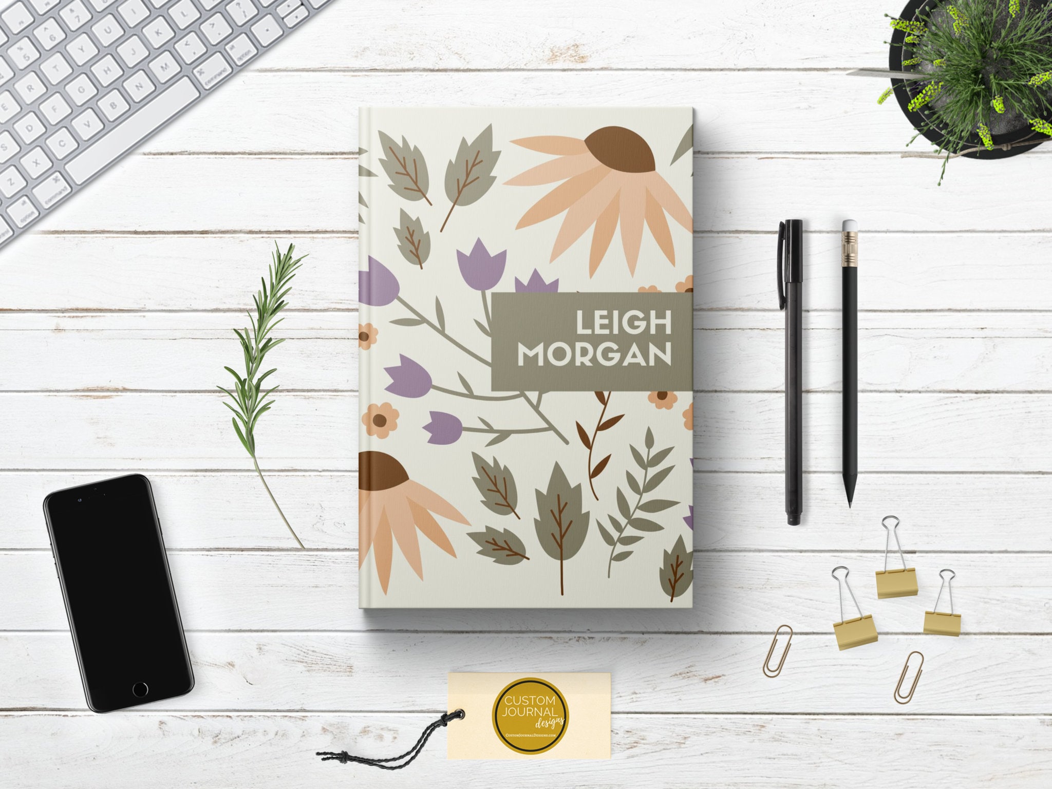 Personalized Floral Writing Journal. Custom Name Hardcover. Lined Dot ...