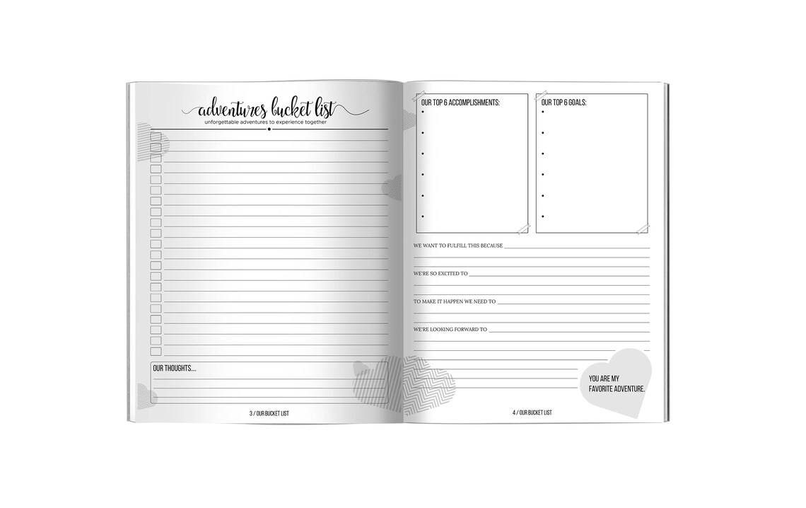 Bucket List for Couples Journal Book. Writing Prompts. Wedding - Etsy