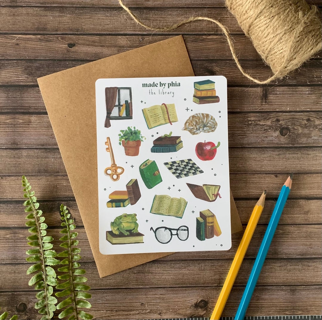 Library Sticker Sheet Book Stickers, Academia Sticker Sheet, Bullet ...