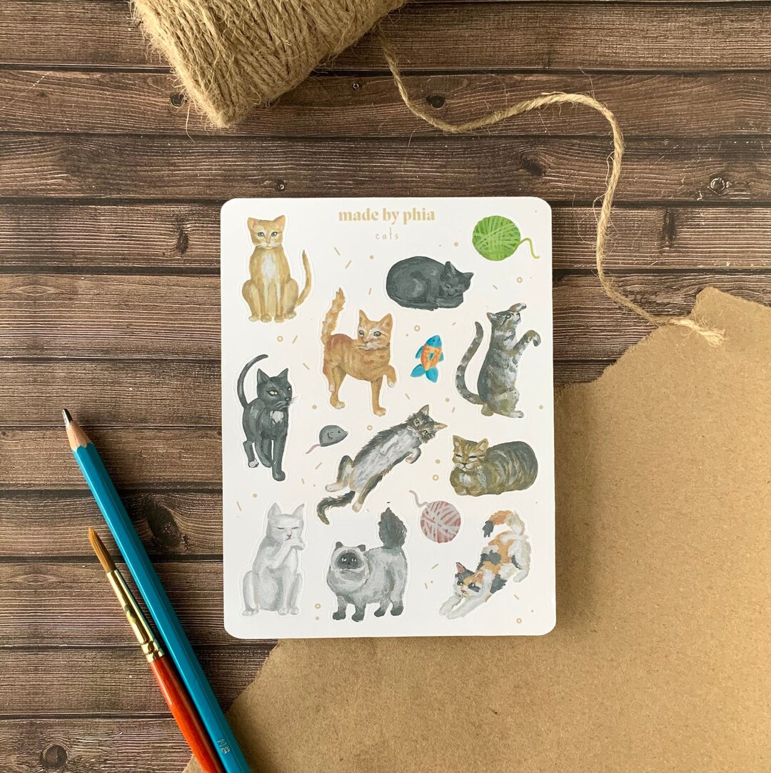 Cats Sticker Sheet Kitten Stickers Cute Cats Stickers - Etsy