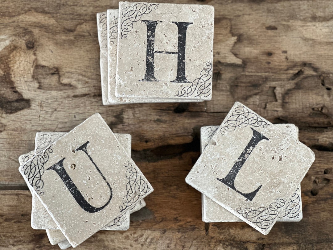 Custom Tumbled Stone Coasters With Initial - Etsy