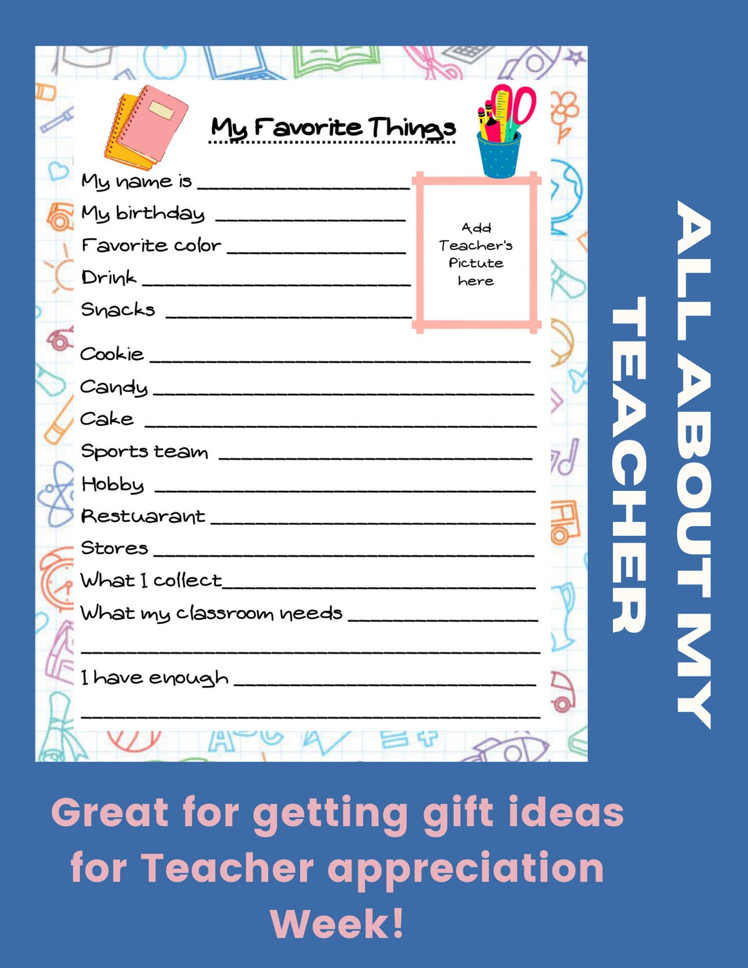 Getting to Know Your Teacher Questionnaire - Etsy