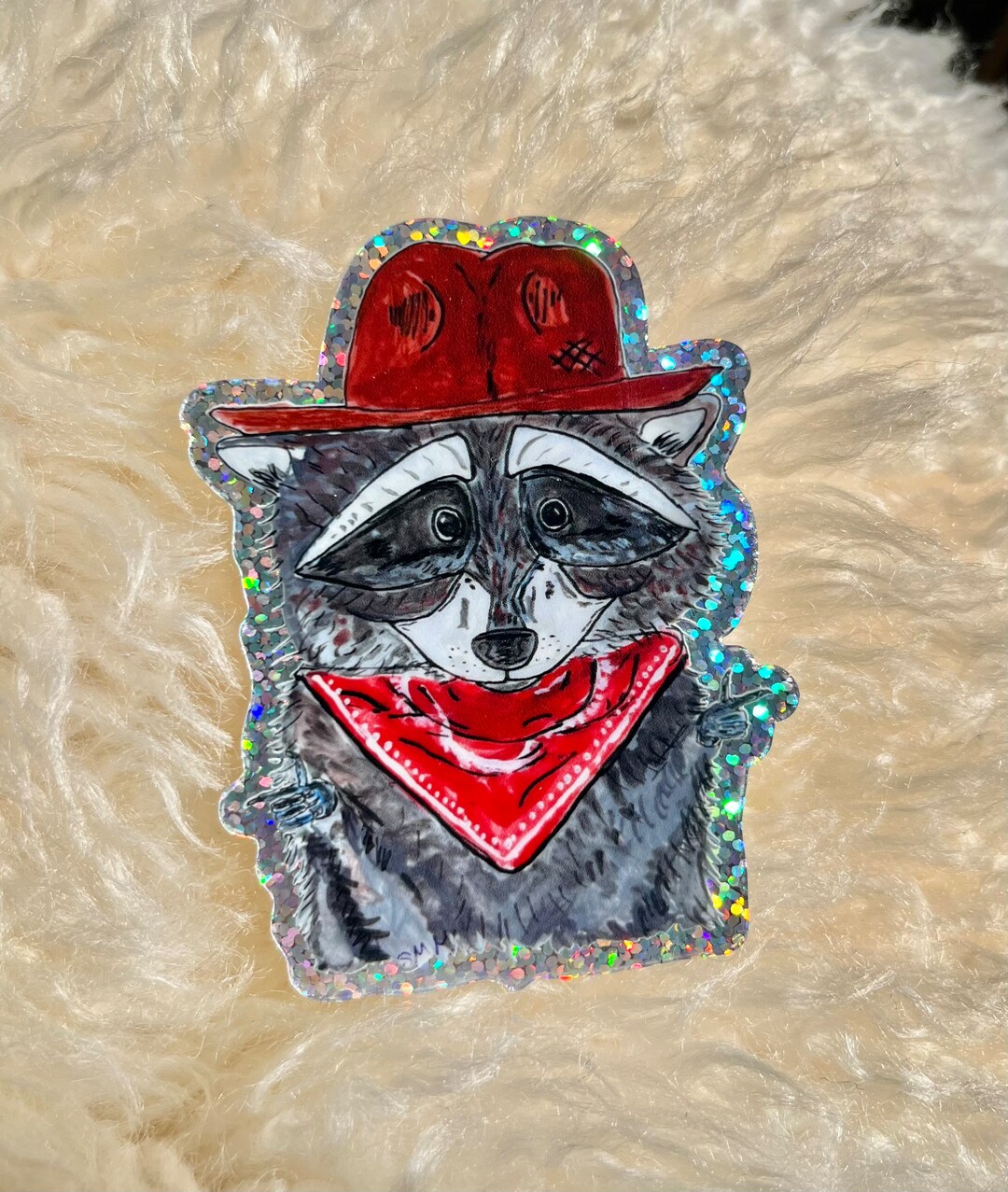 Glitter Rowdy Raccoon Art Sticker - Etsy
