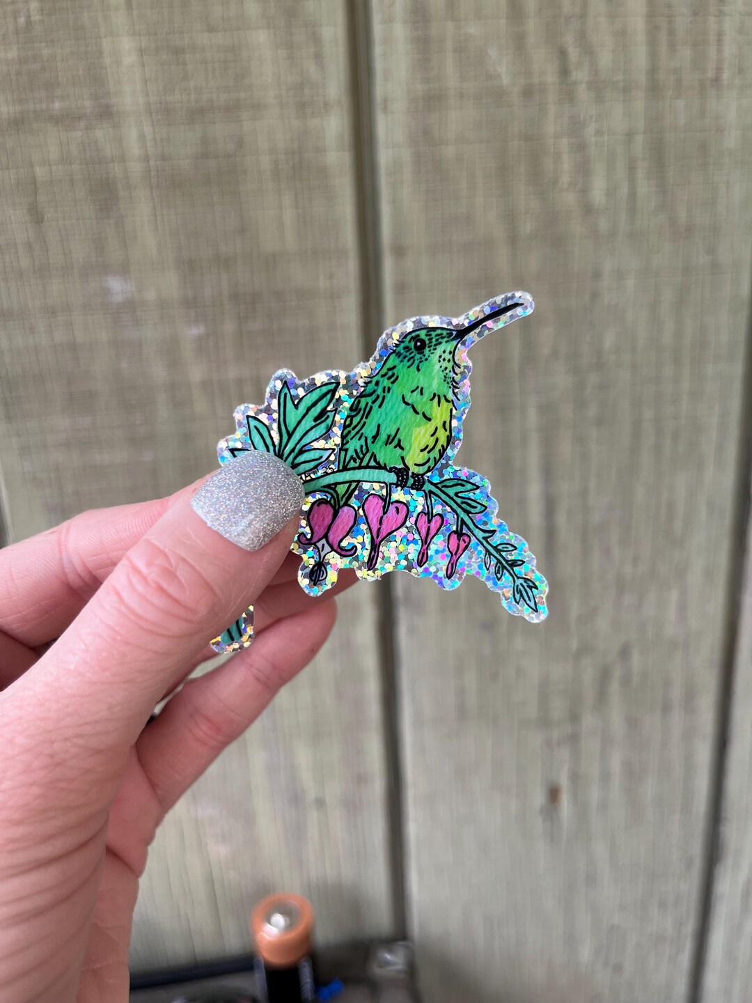 Glitter Hummingbird on Bleeding Hearts Art Sticker - Etsy