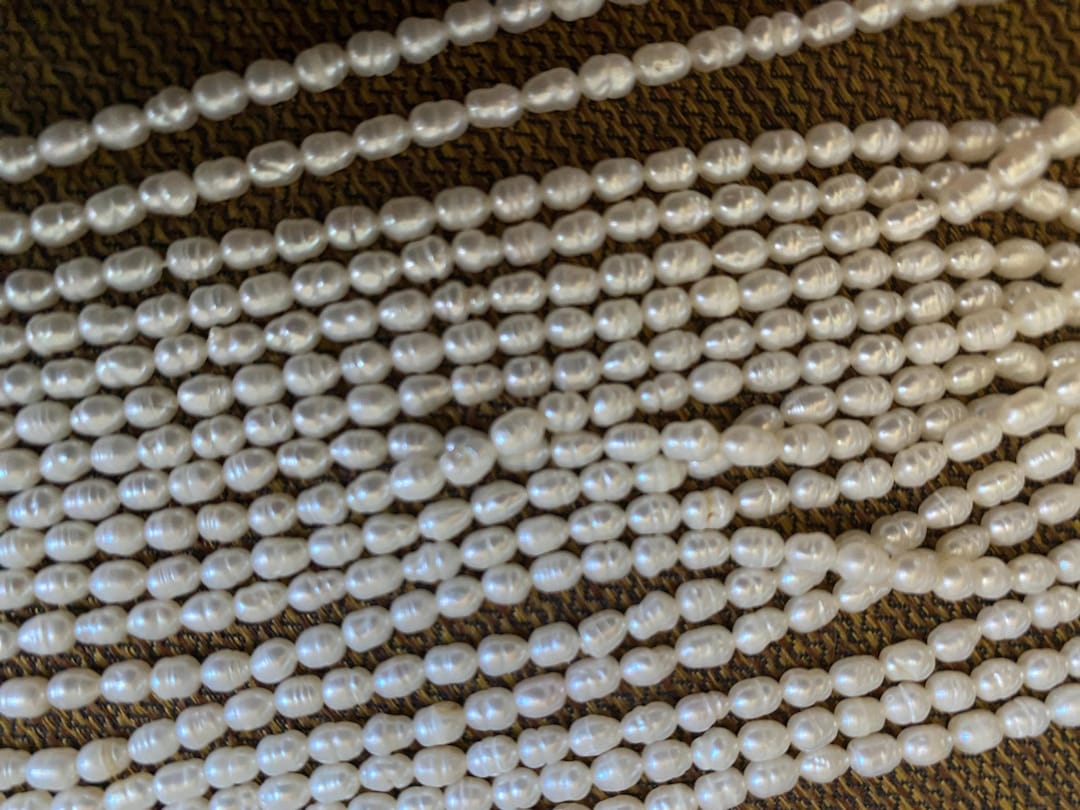 3x4mm - 3x4.5mmtiny Natural White Pearl, Luster Pearl Rice Shape 15.5 ...