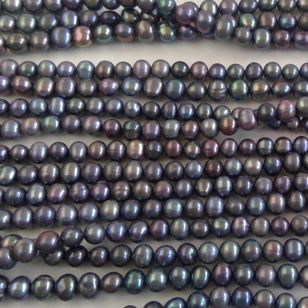 Peacock Almost Round Pearls , 4x5mm 15.5 Strand, Iridescent Black Pearl ...