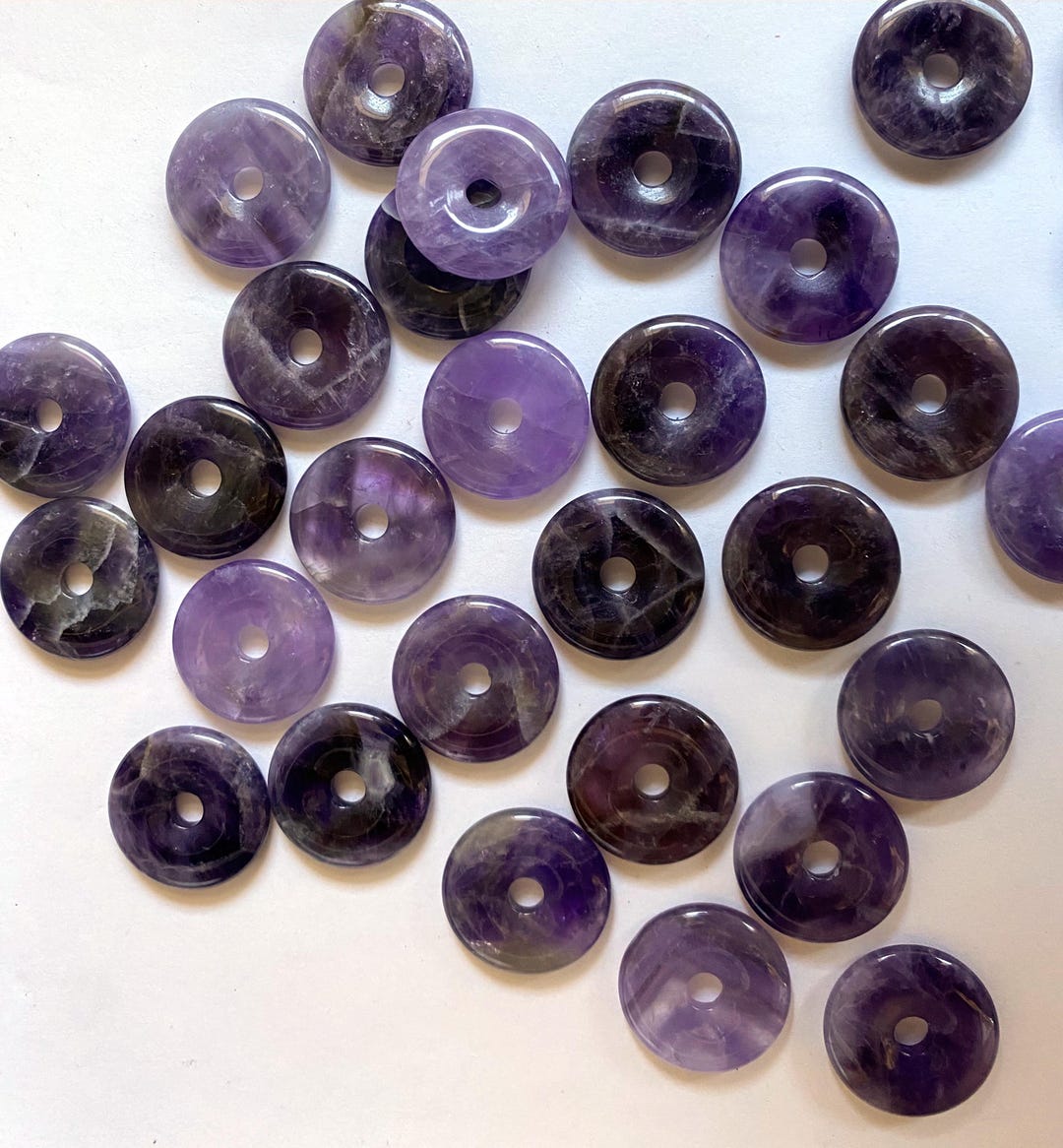 25mm Natural Genuine Amethyst Pi Stone Donut Pendant, Round Gemstone ...