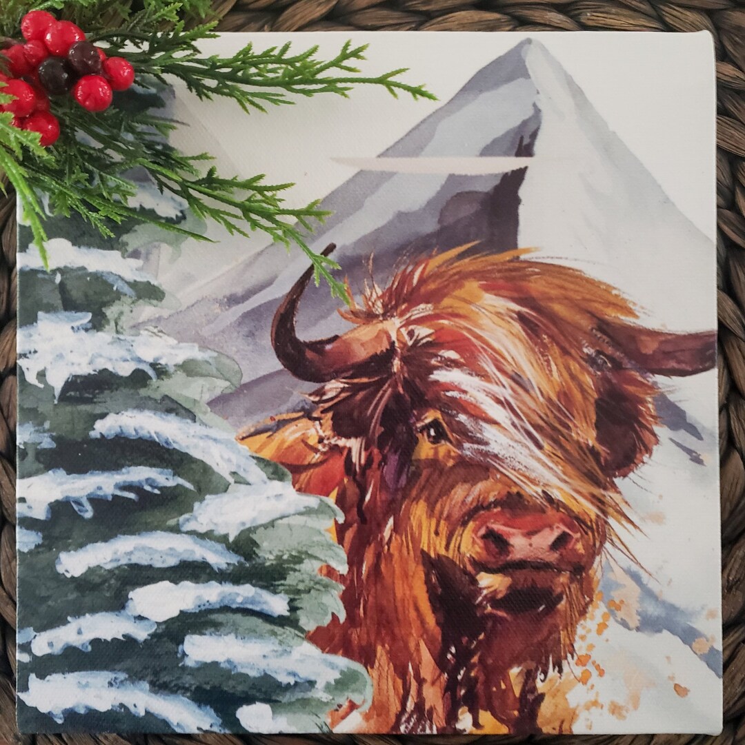 Christmas Cow Highland Canvas Print - Etsy