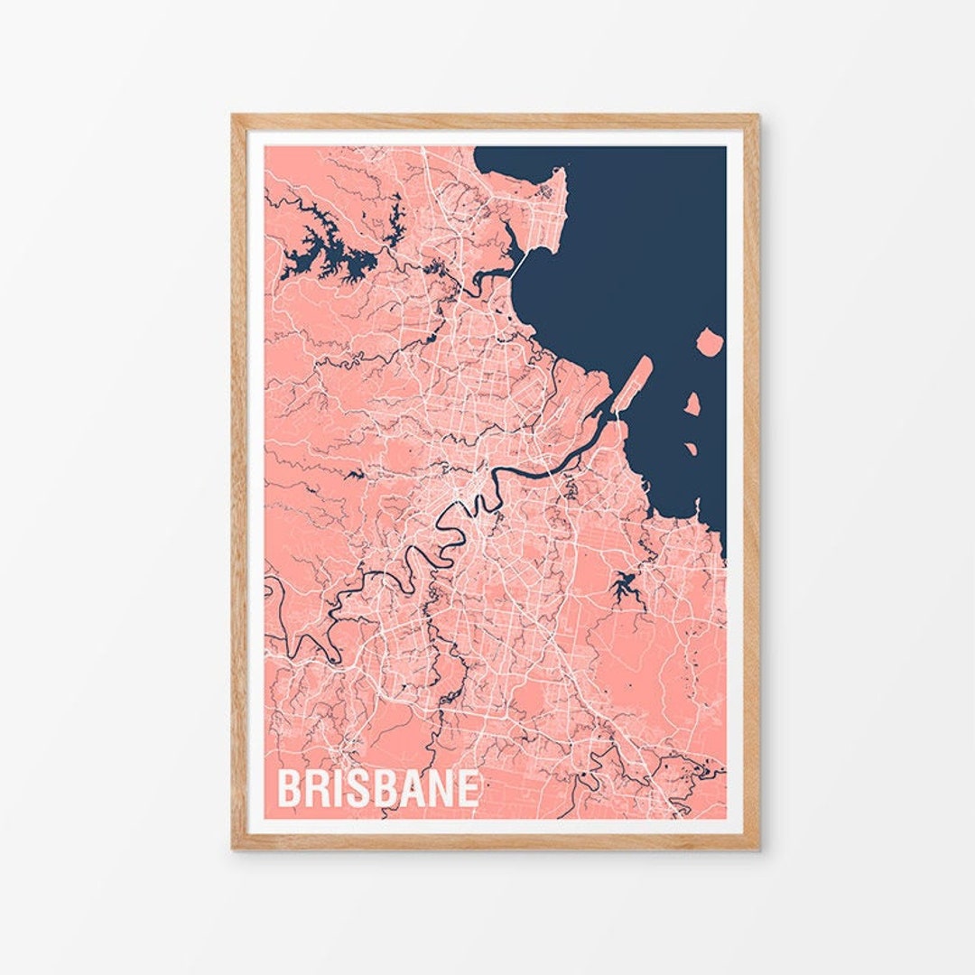 Brisbane Map Print Various Colours Two-tone / Queensland / QLD / Art ...