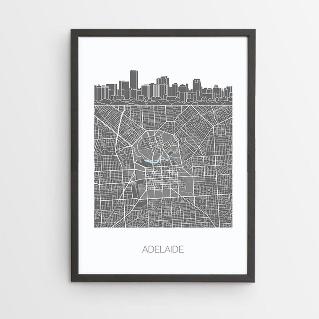 Adelaide City Skyline Map Print Unframed / South Australia / - Etsy