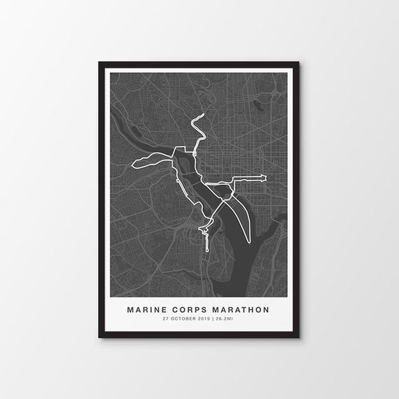 Marine Corps Marathon Map Print 2019 Grey Personalised | Etsy