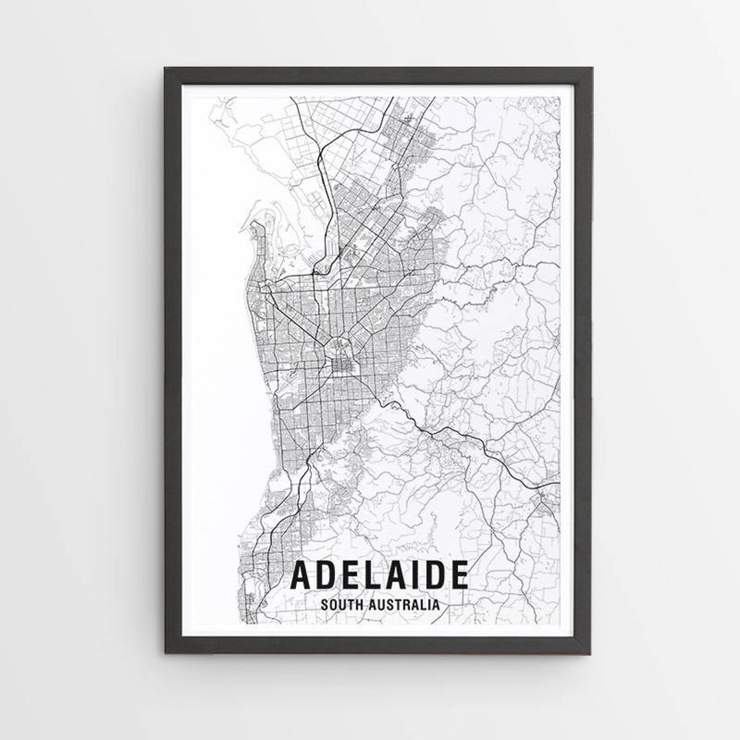 Adelaide Map Print Unframed Black & White / Map / Australia - Etsy