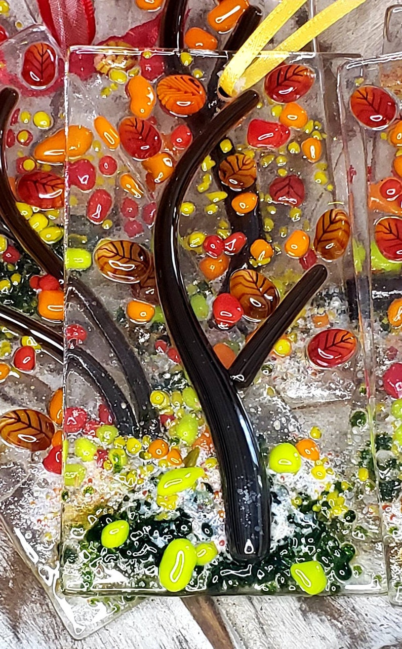 Glass Art Fall Decor Hostess Gift Fall Tree Fused Glass - Etsy