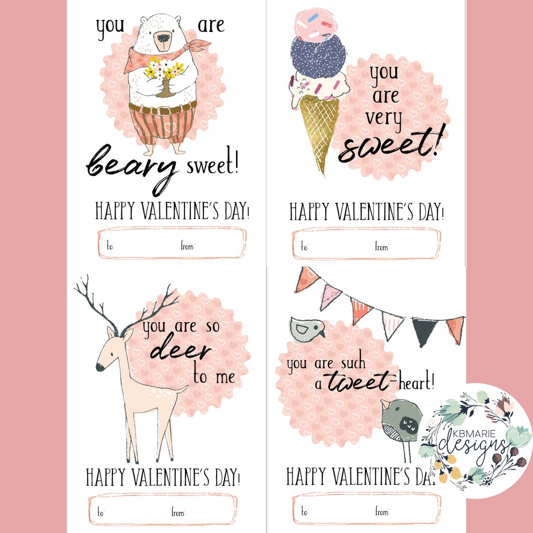 4 Kid's Valentine's Day Cards - PRINTABLE - Beary Sweet - Sweetheart ...