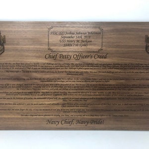 US Navy Chief Petty Officers Creed Plaque CPO Initiation Season ...