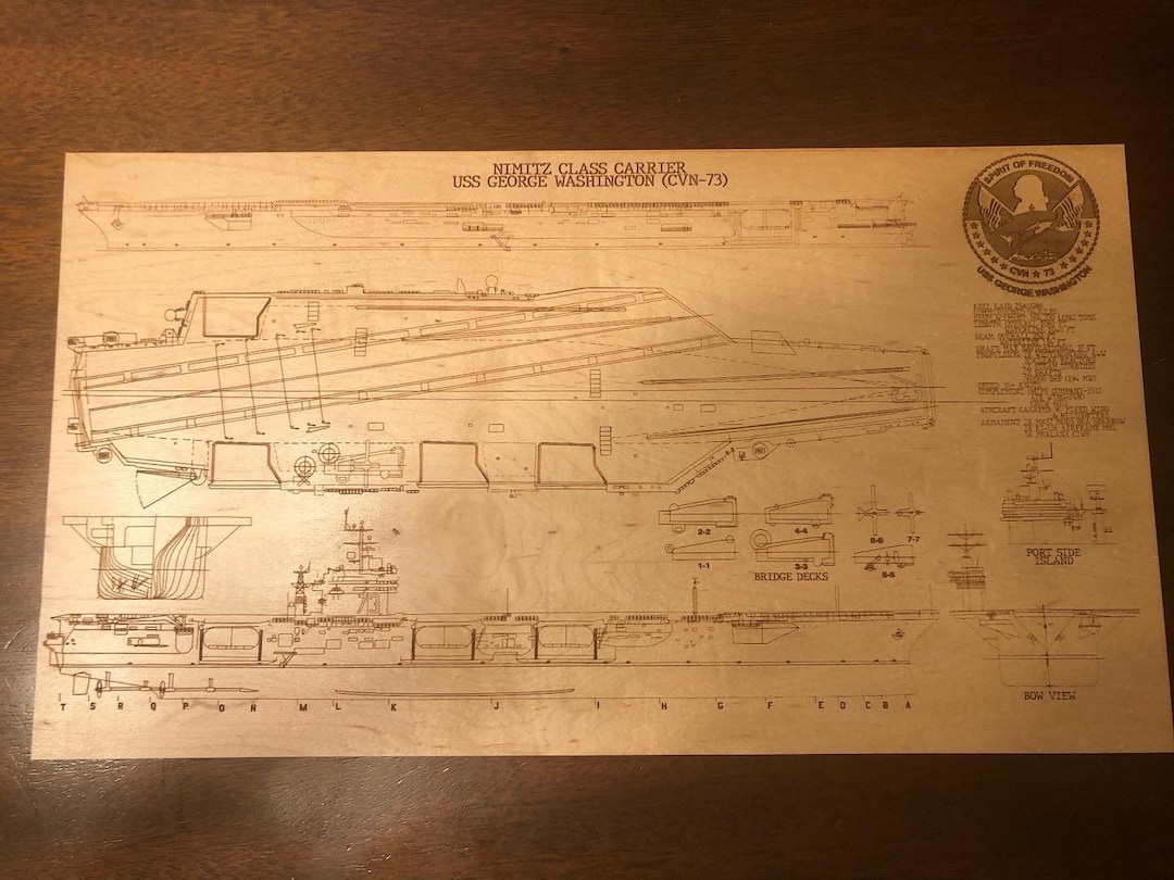Laser Engraved CVN Nimitz Class Aircraft Carrier Blueprints Carl Vinson ...