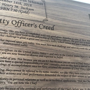 US Navy Chief Petty Officers Creed Plaque CPO Initiation Season ...