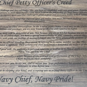 US Navy Chief Petty Officers Creed Plaque CPO Initiation Season ...