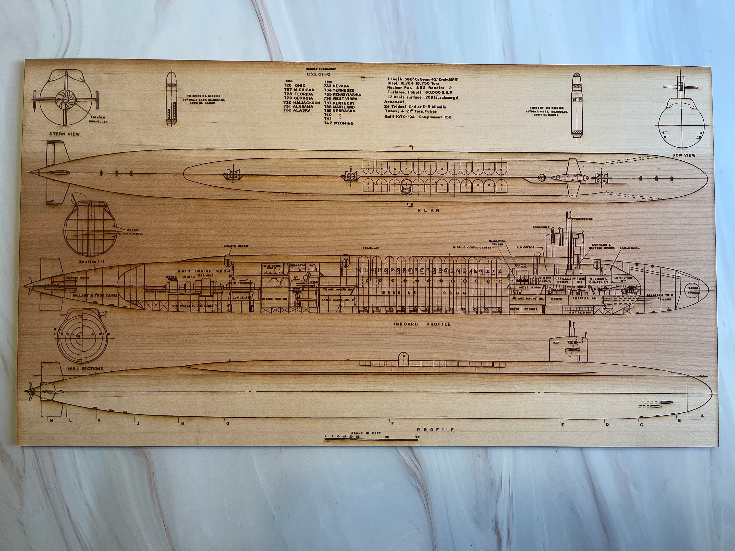 Laser Engraved Ohio Class 726 SSBN Submarine Blueprints - Etsy