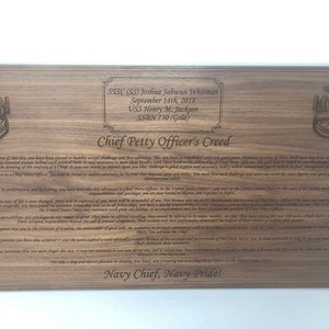 US Navy Chief Petty Officers Creed Plaque CPO Initiation Season ...