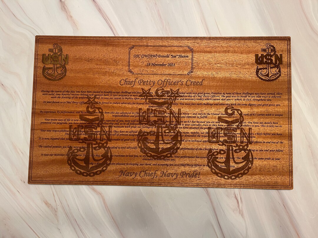 US Navy Chief Petty Officers Creed Plaque CPO Initiation Season ...