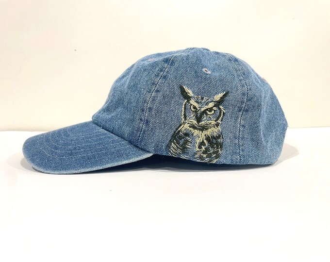 Hand Embroidered Great Horned Owl Baseball Cap - Etsy