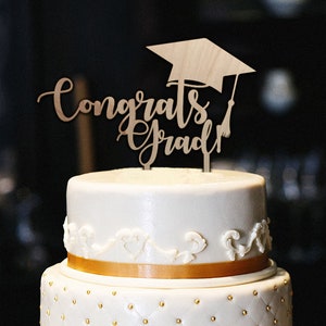 Congrats Grad Cake Topper, Graduation Cake Topper, Wood Cake Topper ...