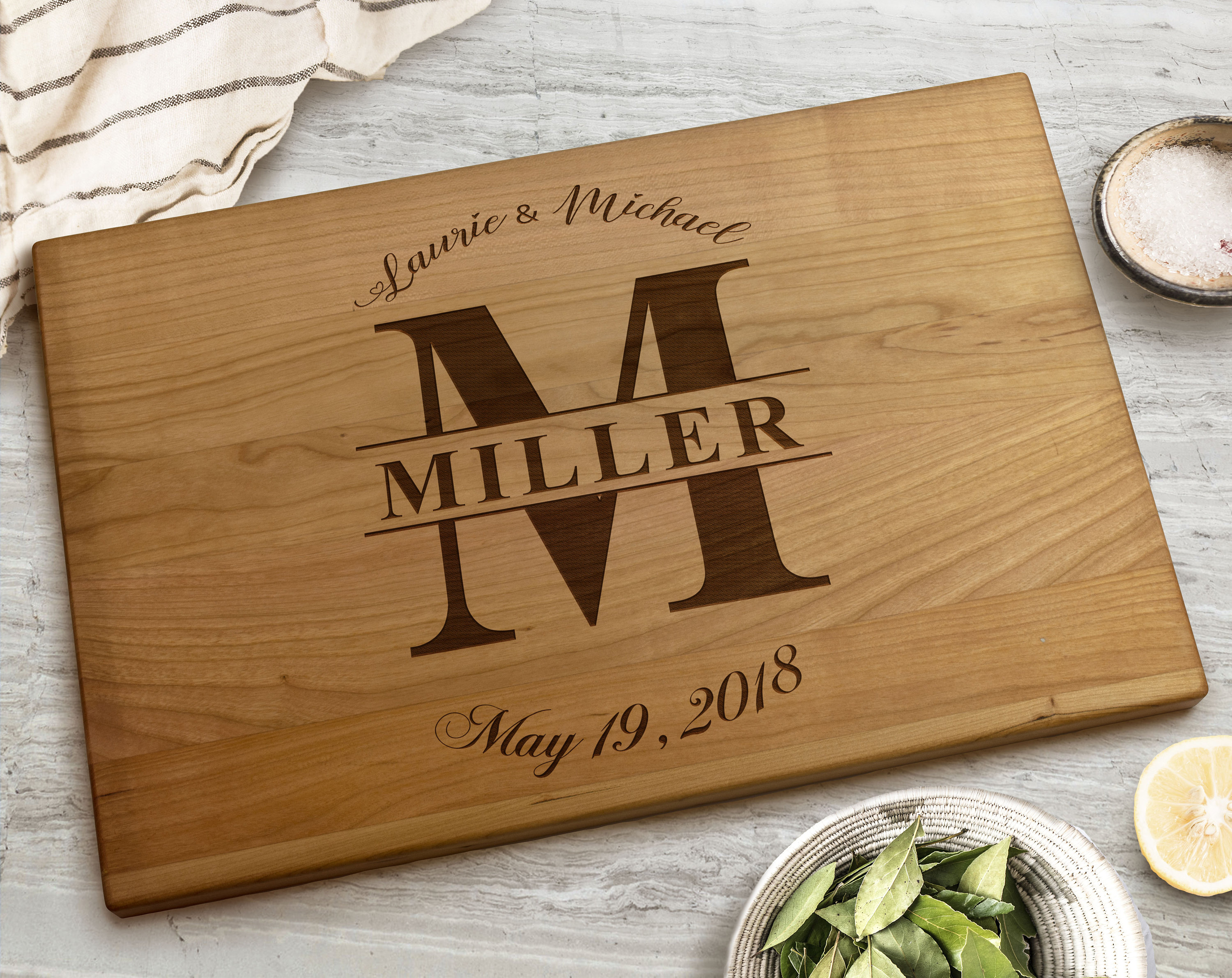 Custom Script Monogram Cutting Board Walnut Maple Cherry | Etsy