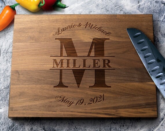 Custom Script Monogram Cutting Board Walnut Maple Cherry | Etsy