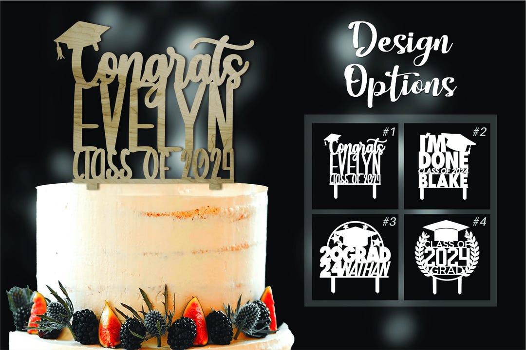 Congrats With Year Cake Topper, Wood Cake Topper, Class of Graduation ...