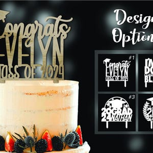 Congrats With Year Cake Topper, Wood Cake Topper, Class of Graduation ...