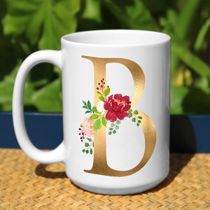 Floral Monogram Mug, Floral Mug, Initial Mug, Monogram Mug ...