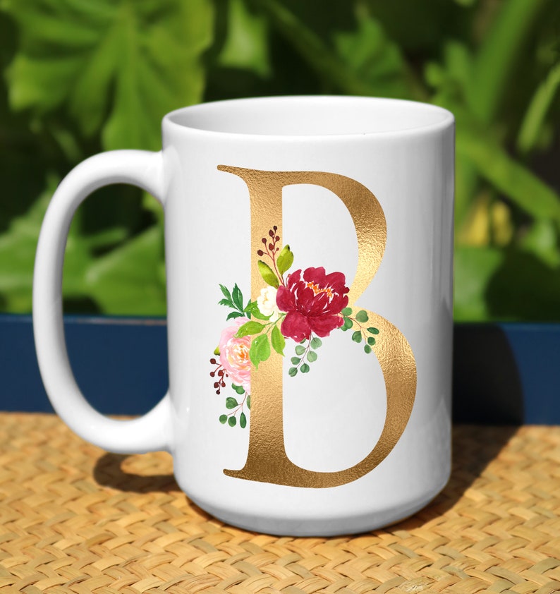 Floral Monogram Mug Floral Mug Initial Mug Monogram Mug | Etsy
