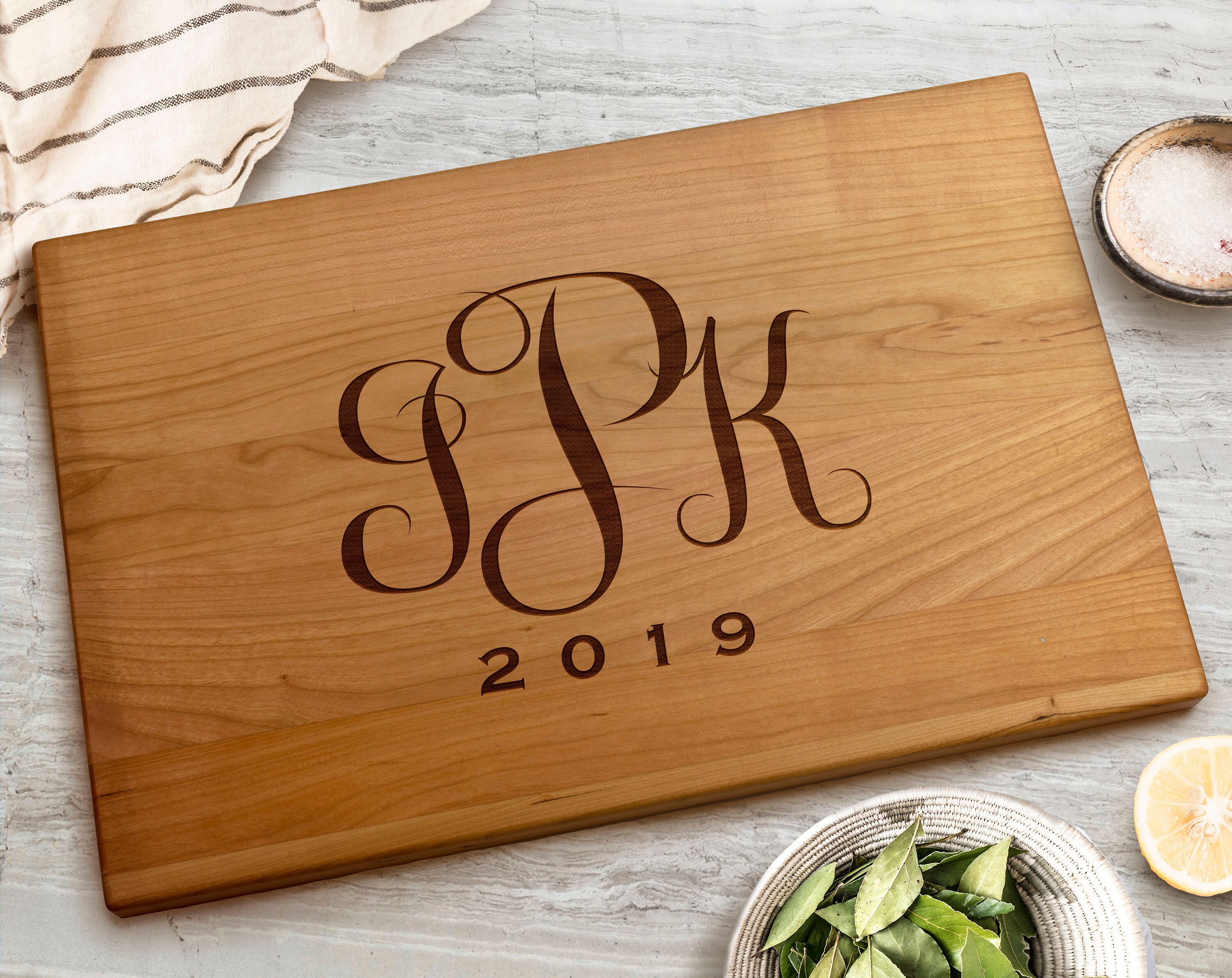 Monogram Cutting Board W Initials - Walnut - Maple - Cherry Wood ...