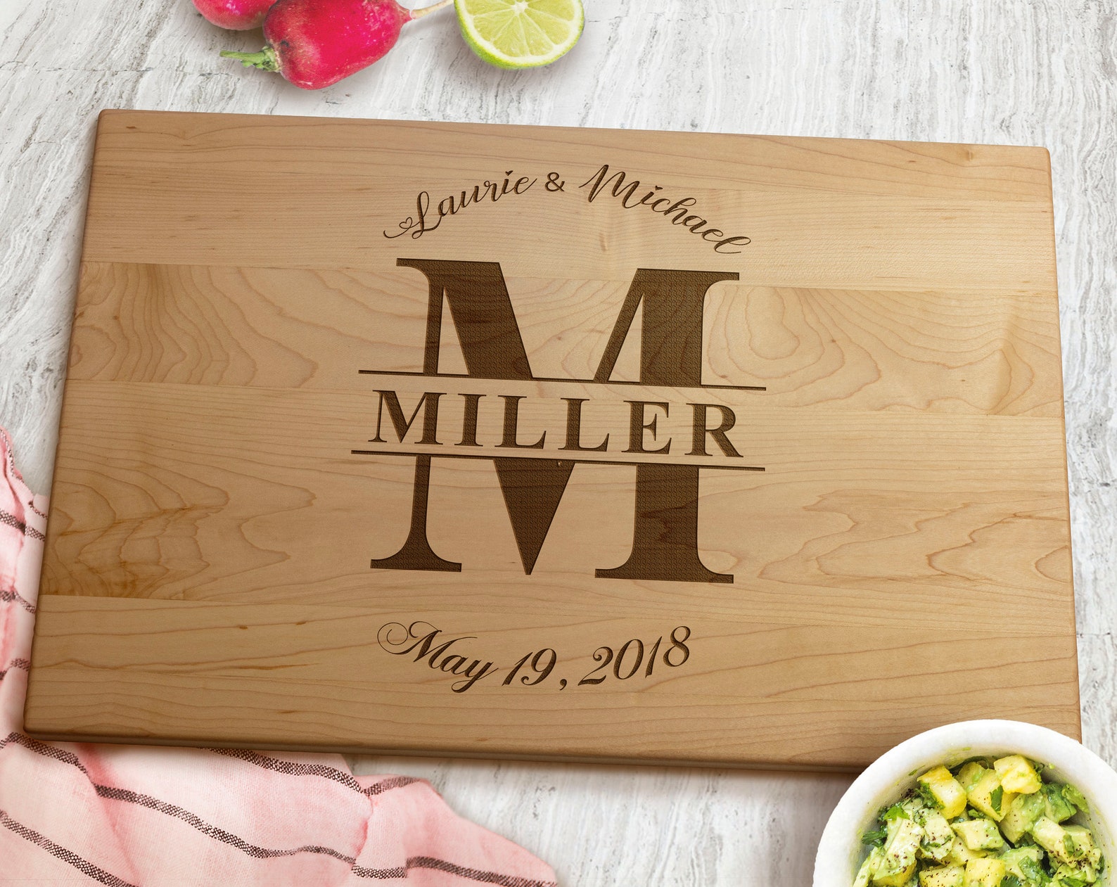 Custom Script Monogram Cutting Board Walnut Maple Cherry | Etsy