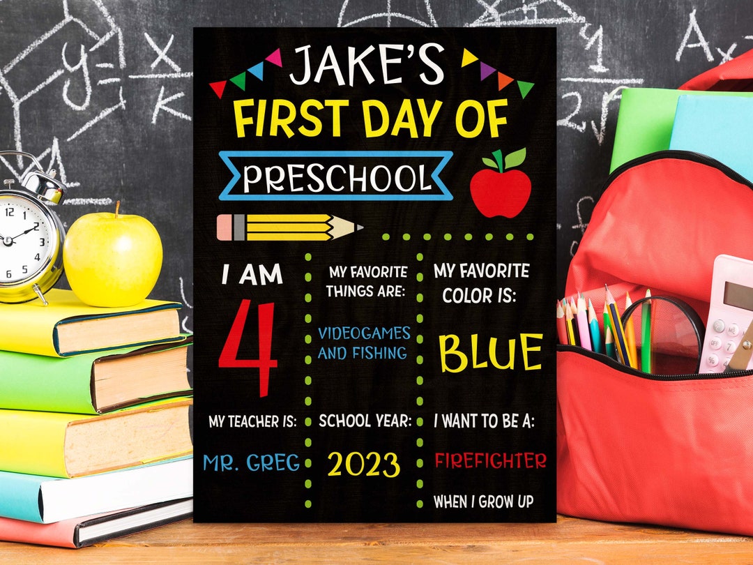 Back to School Sign, First Day of School Sign, Kindergarten, Preschool ...