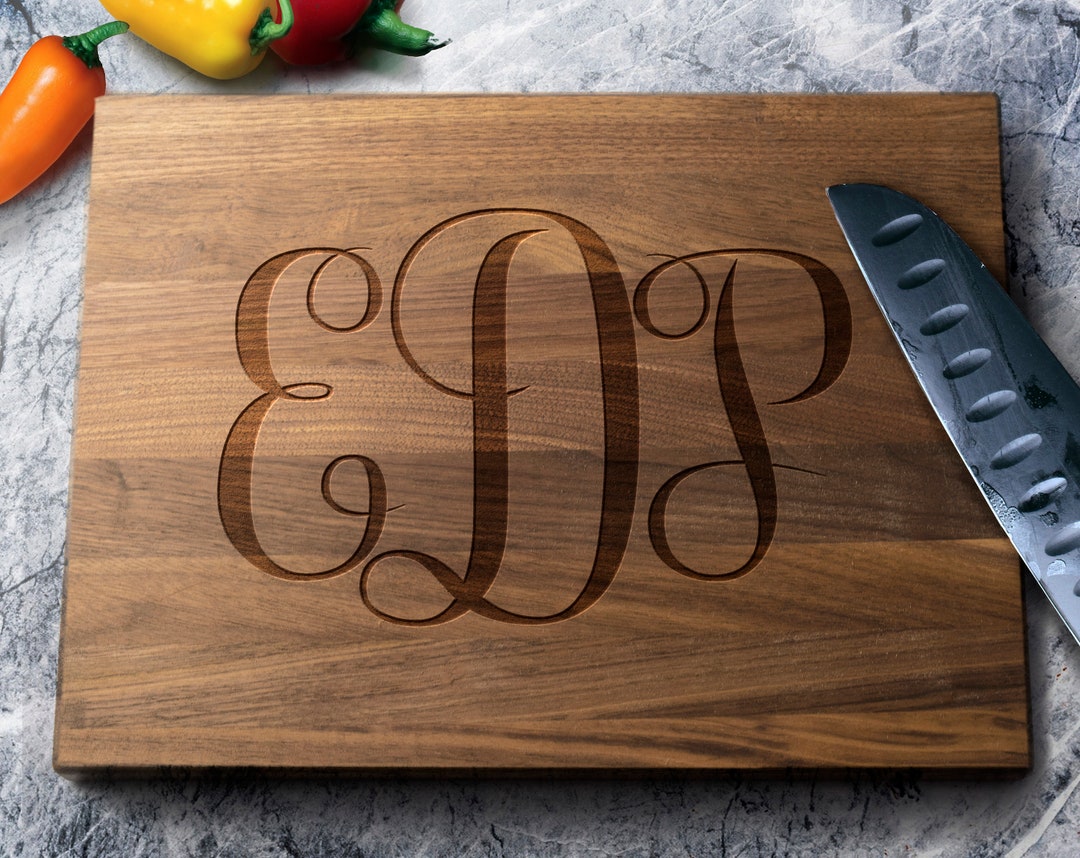 Monogram Cutting Board W Initials - Walnut - Maple - Cherry Wood ...