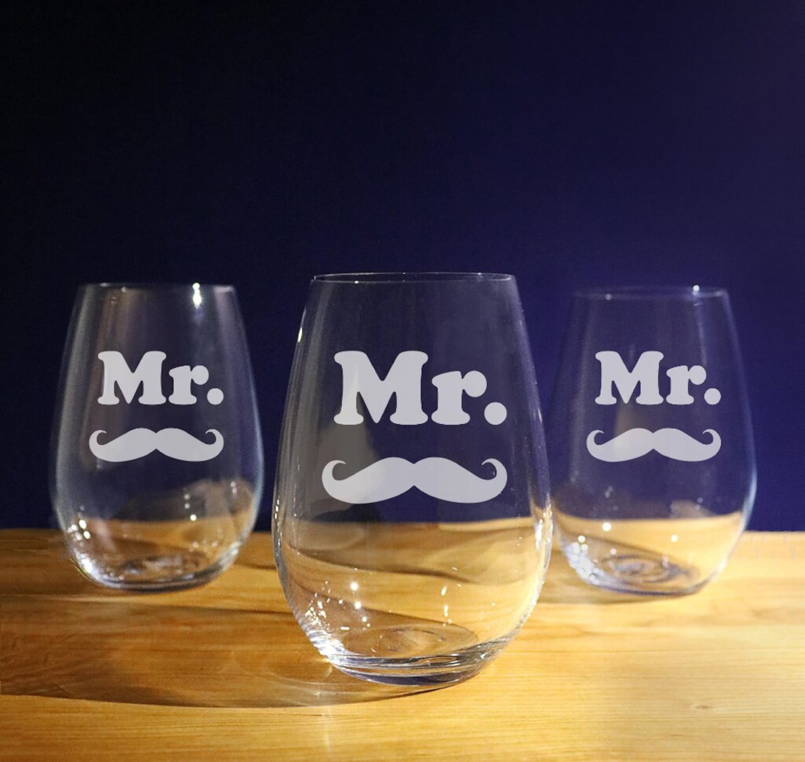Mr. With Mustache Wine Glass Stemless Wine Glass Couple - Etsy