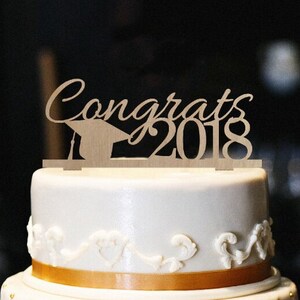 Congrats With Year Cake Topper, Wood Cake Topper, Class of Graduation ...