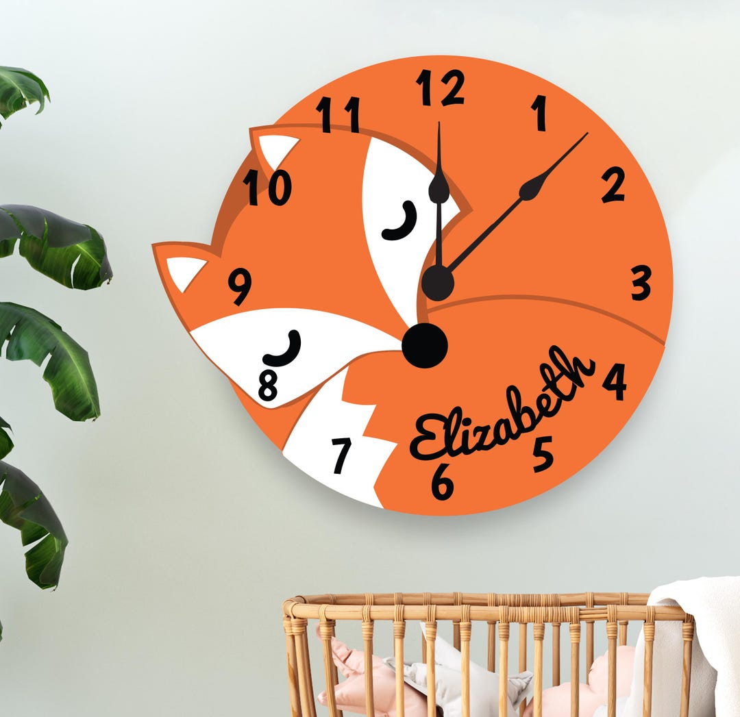 Cute Custom Fox Wall Clock, Baby Shower Gift, Wood Fox Clock, New Mom ...