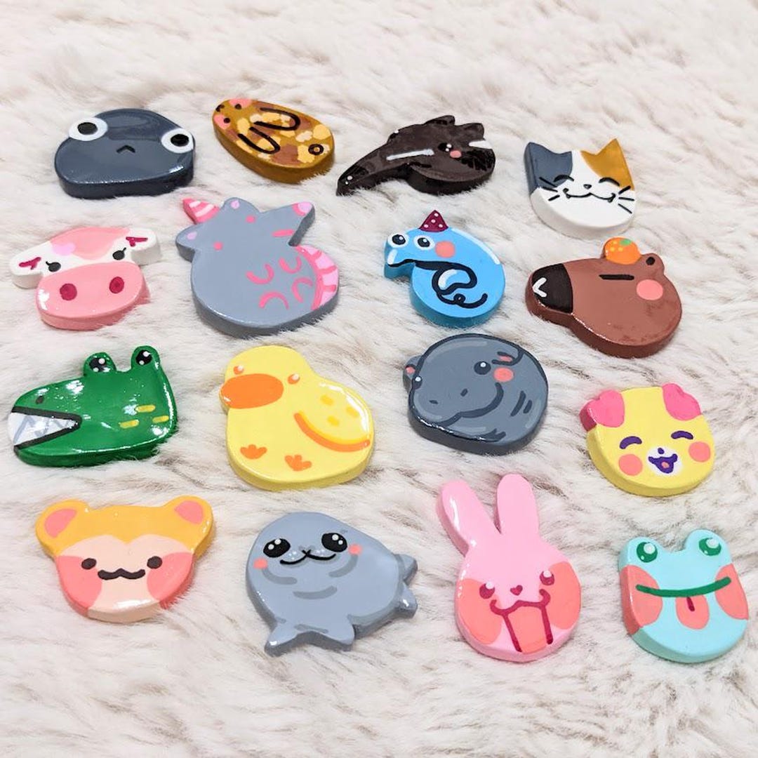 Kawaii Animal Pins, Handmade Air Dry Clay Badge, Cute Button Accessory ...