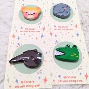 Kawaii Animal Pins, Handmade Air Dry Clay Badge, Cute Button Accessory ...